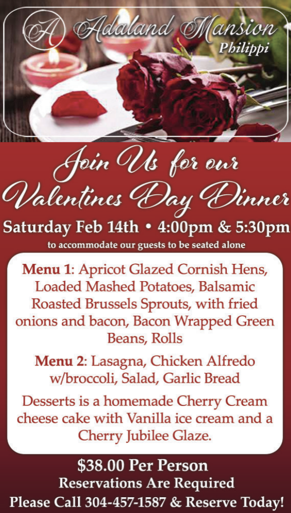 Valentine's Day Dinner at Adaland Mansion - Visit Mountaineer Country